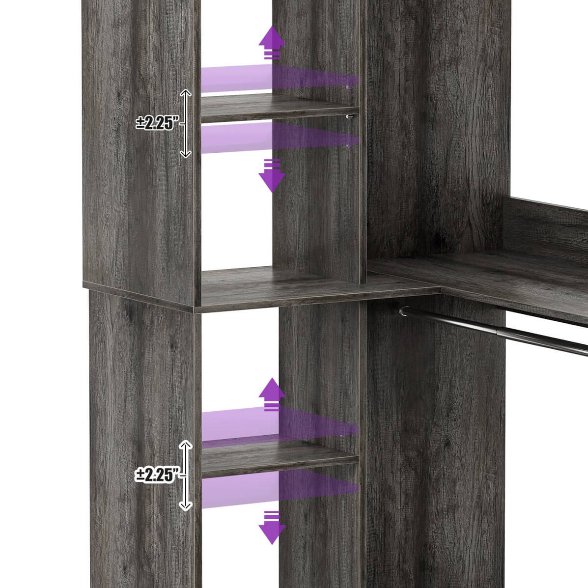Aheaplus 95'' - 132'' Closet System with Drawers, Shelves & Corner ...