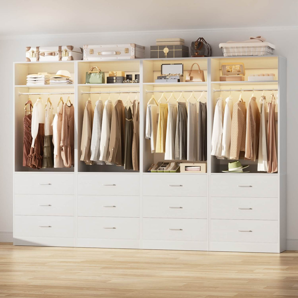 Aheaplus 8FT Walk-in Closet System with 12 Drawers